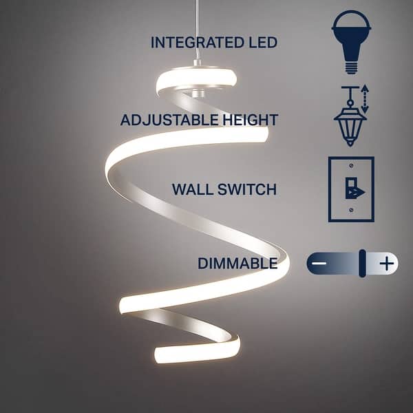 Mium 11" 1-Light Modern Minimalist Aluminum/Iron Abstract Integrated LED Pendant, Silver by ...